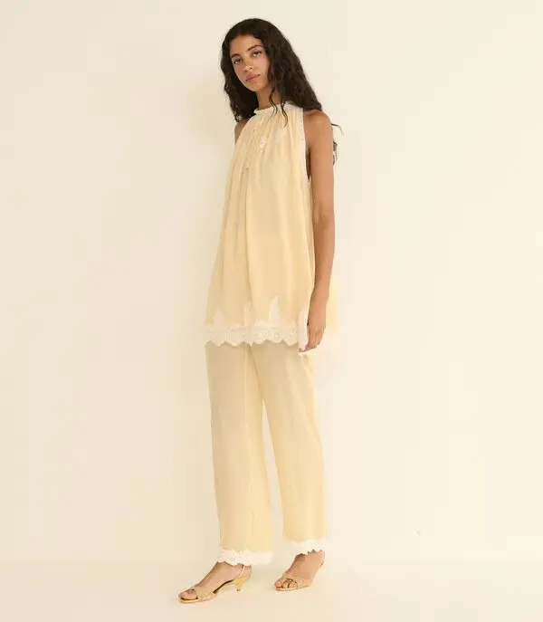 DÔEN Avalon Silk Georgette Babydoll Dress With Lace Appliqu