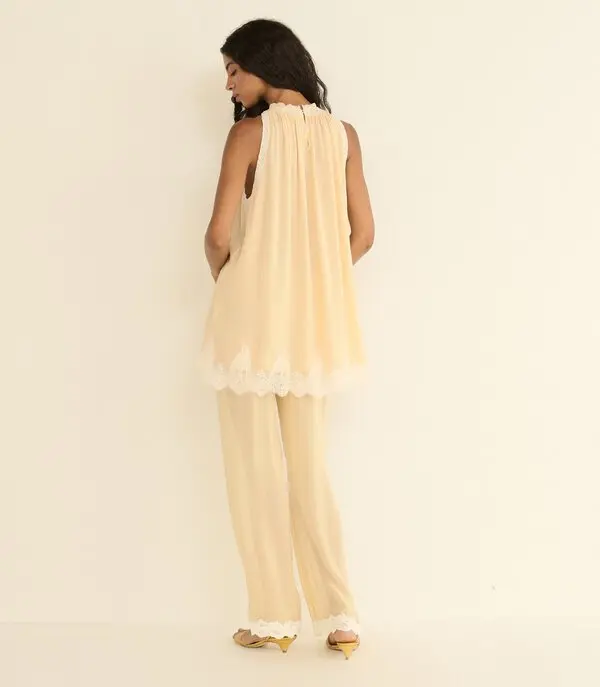 DÔEN Avalon Silk Georgette Babydoll Dress With Lace Appliqu
