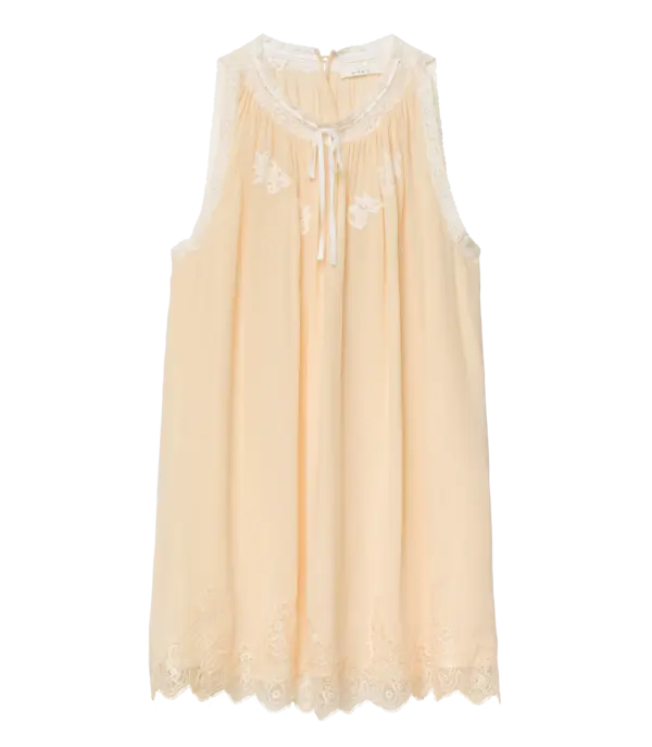 DÔEN Avalon Silk Georgette Babydoll Dress With Lace Appliqu