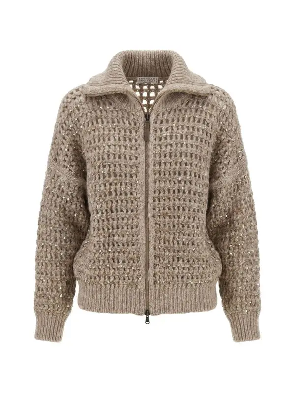 Brunello Cucinelli Wool And Cashmere Knit Cardigan With Sequin Embellishment - Multicolor
