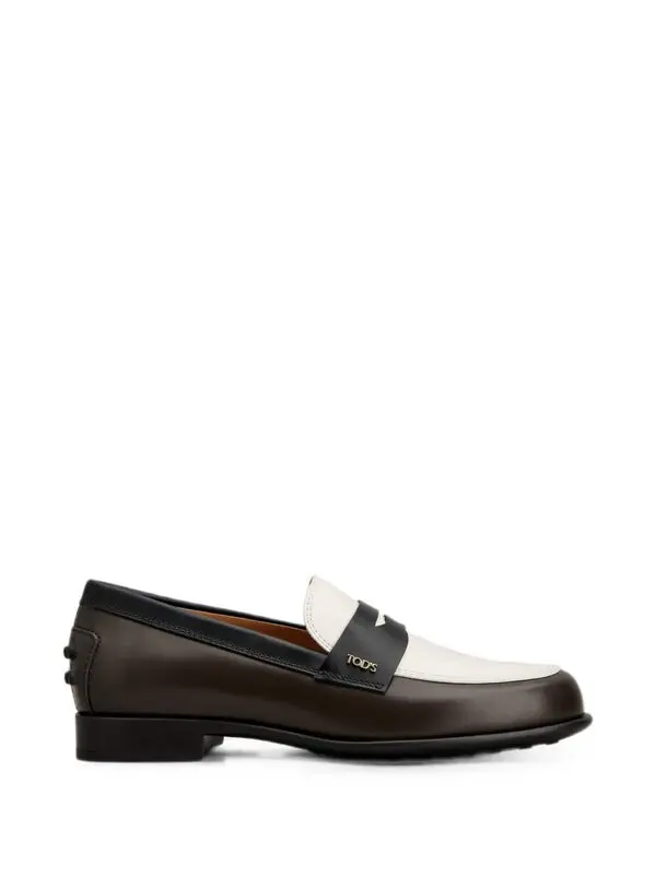 TOD'S Leather Loafers With Gold-tone Logo Plaque - Multicolor