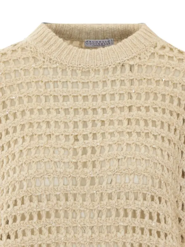 Brunello Cucinelli Wool And Cashmere Open-knit Sweater With Sequin Embellishment - Multicolor