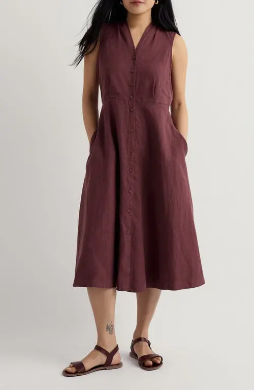 SEASALT CORNWALL Carved Wood Sleeveless Linen Midi Dress - Cacao