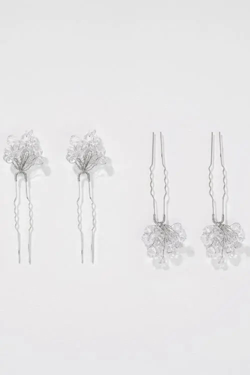 HAIR DRAMA CO Set Of 4 Crystal Pearl U Pinssilver - Metallic Silver