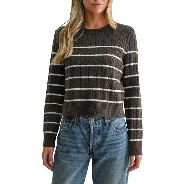 ALL IN FAVOR Striped Cable Knit Sweater - Brown Cream Stripe