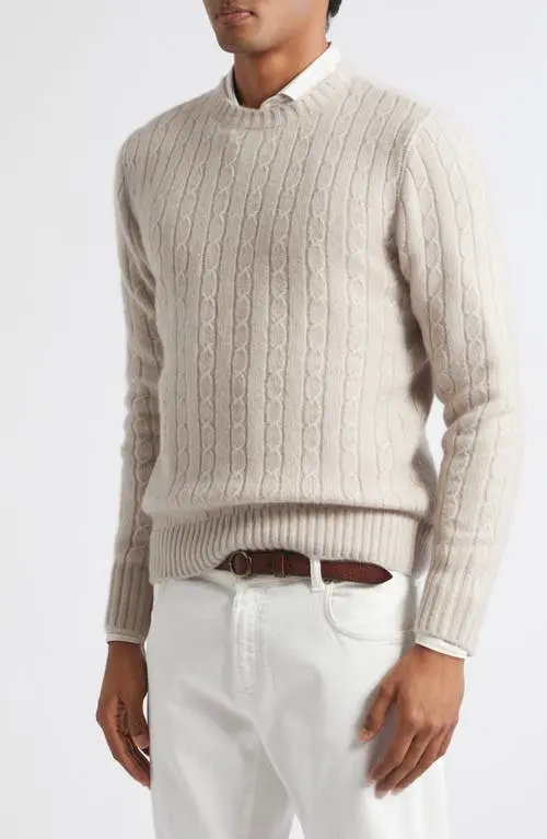 Eleventy Cable Knit Cashmere & Silk Blend Sweater - 02n Sand