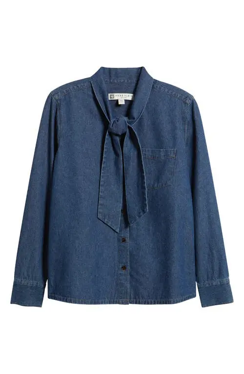 Anne Klein Tie Neck Denim Shirt - Aries Wash