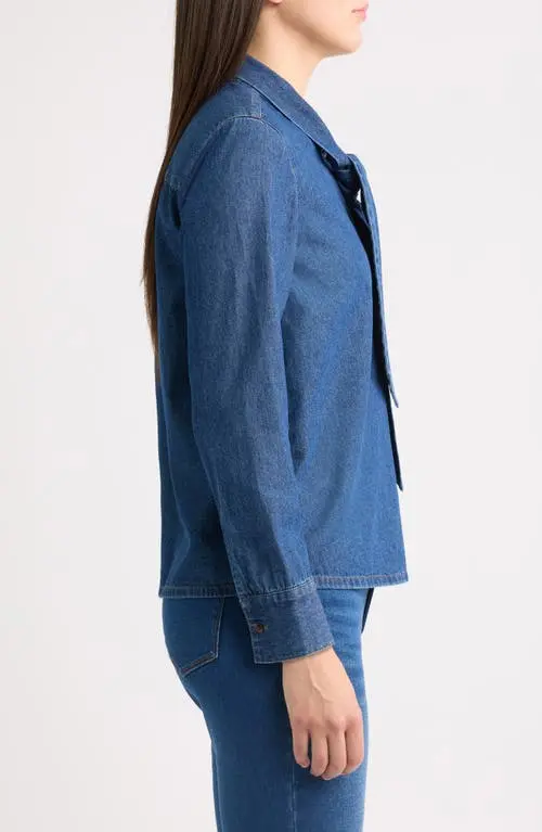 Anne Klein Tie Neck Denim Shirt