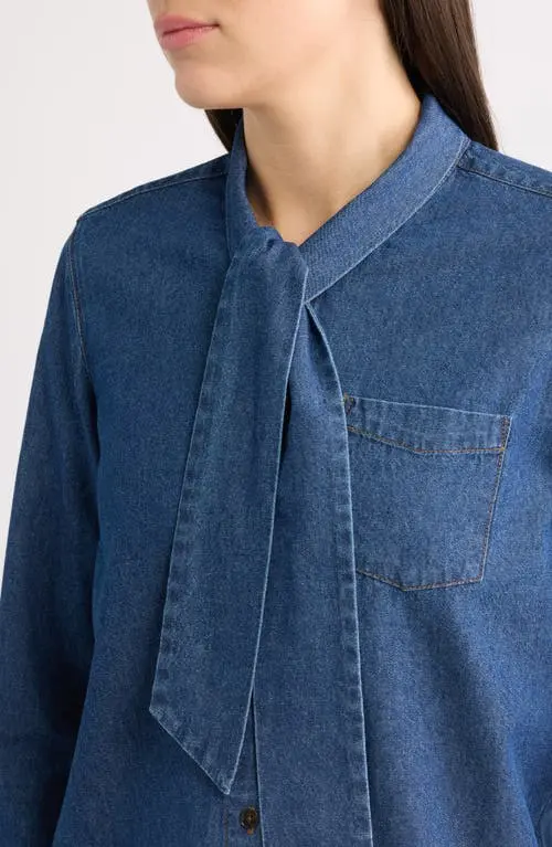 Anne Klein Tie Neck Denim Shirt