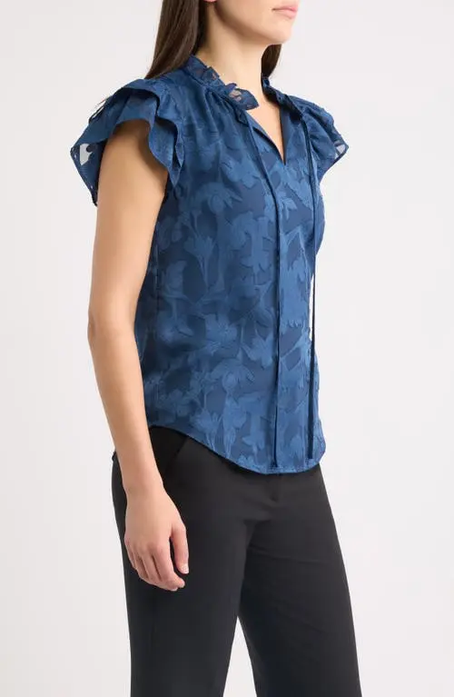 Anne Klein Ruffled Sleeve Tie Neck Top