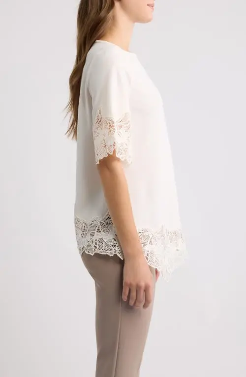 Anne Klein Lace Trim Asymmetrical Hem Top