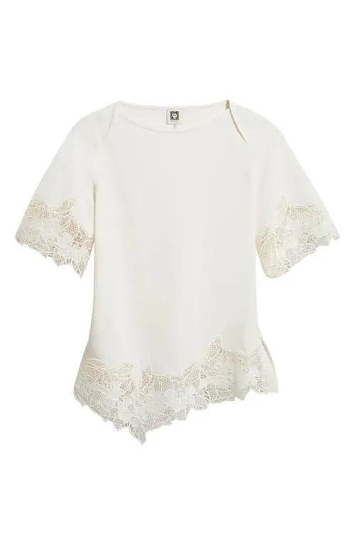 Anne Klein Lace Trim Asymmetrical Hem Top