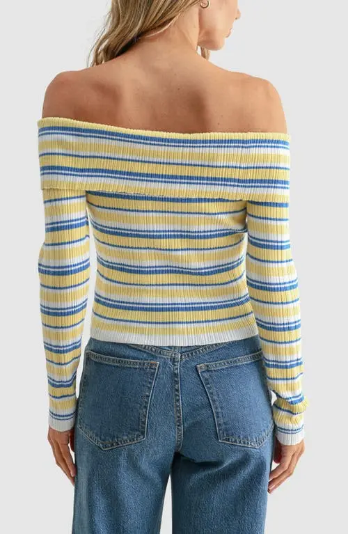 ALL IN FAVOR Off-the-shoulder Striped Ribbed Knit Top