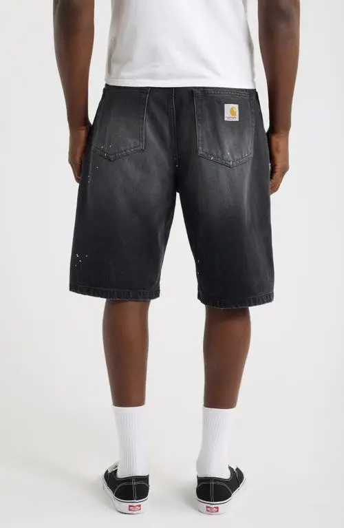 Carhartt Work In Progress Landon Denim Shorts With Paint Splatter - Black (destroy Wash/splatter)