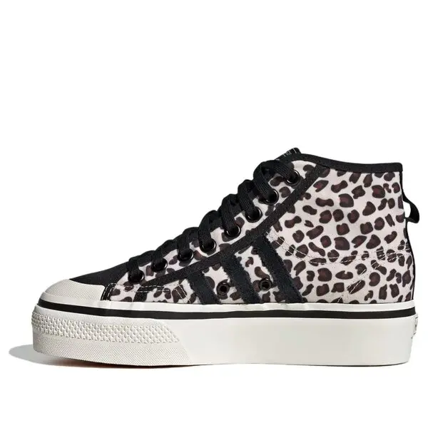 Adidas Nizza Platform Mid Leopard Print High Top Sneakers - Cloud White/core Black/off White