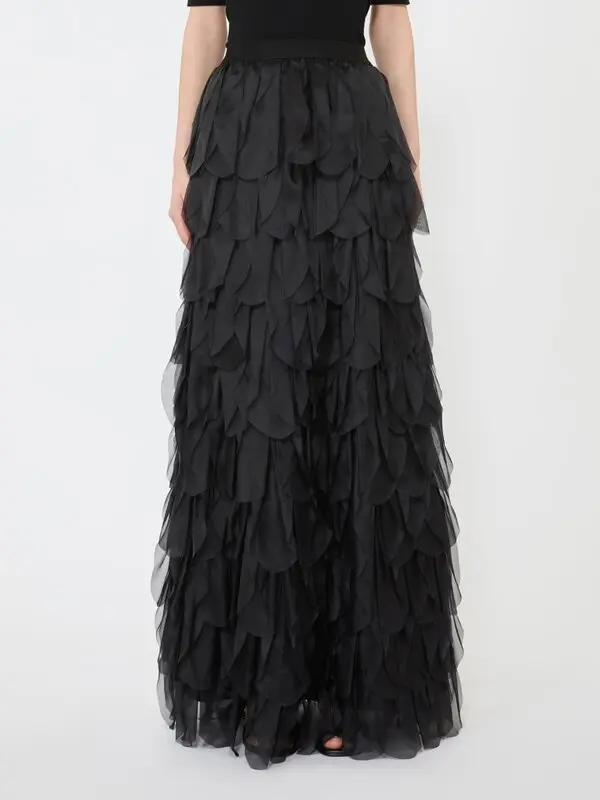 Max Mara Long Silk Organza Skirt With Petal Detail - Black