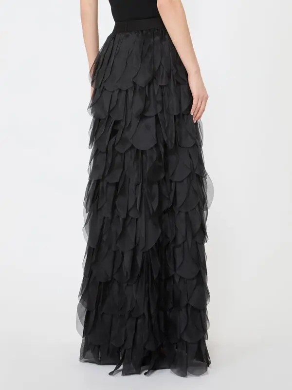 Max Mara Long Silk Organza Skirt With Petal Detail - Black