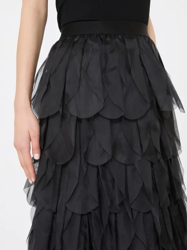 Max Mara Long Silk Organza Skirt With Petal Detail - Black