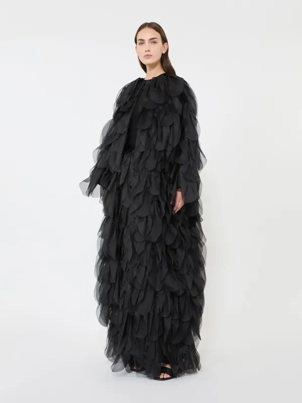 Max Mara Long Silk Organza Skirt With Petal Detail - Black