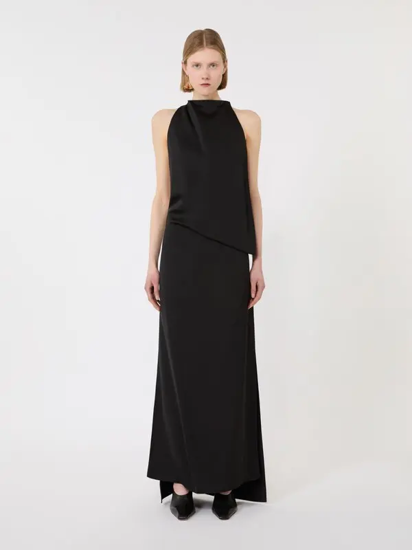 Max Mara Viscose Satin Draped Maxi Dress With High-low Hem