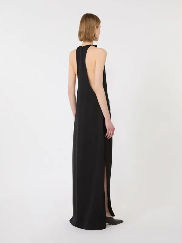 Max Mara Viscose Satin Draped Maxi Dress With High-low Hem