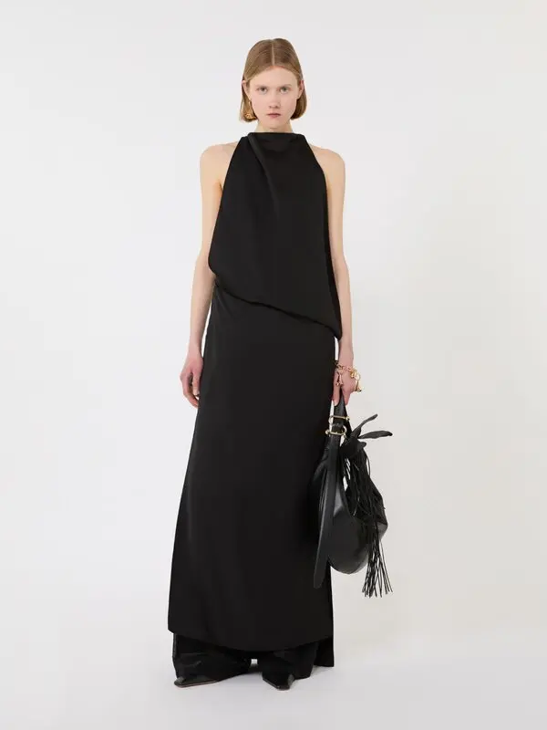 Max Mara Viscose Satin Draped Maxi Dress With High-low Hem