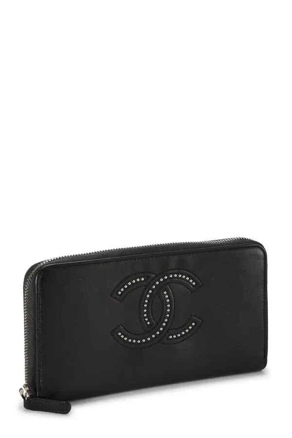 Chanel Calfskin Studded Zip Around Wallet