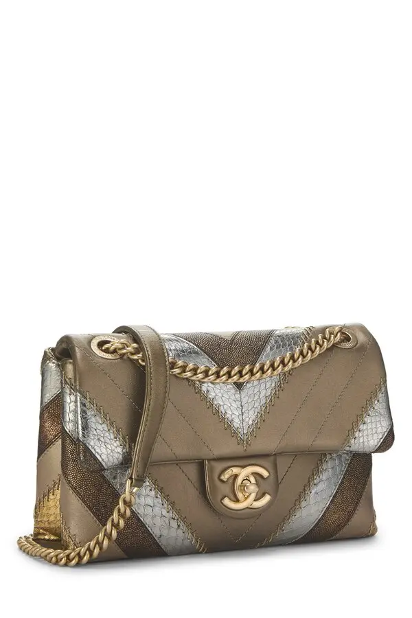 Chanel Calfskin Patchwork Chevron Half Flap