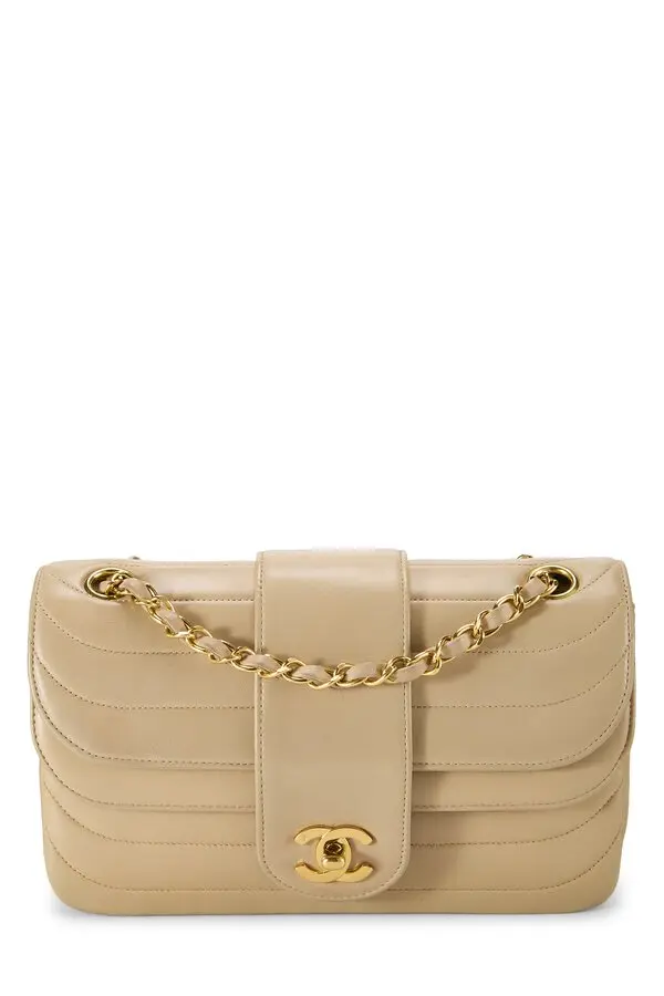 Chanel Quilted Lambskin Double Round Flap Small - Beige