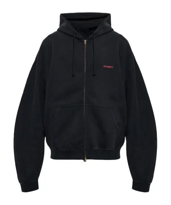 Vetements Long-sleeved Hooded Sweatshirt - Black