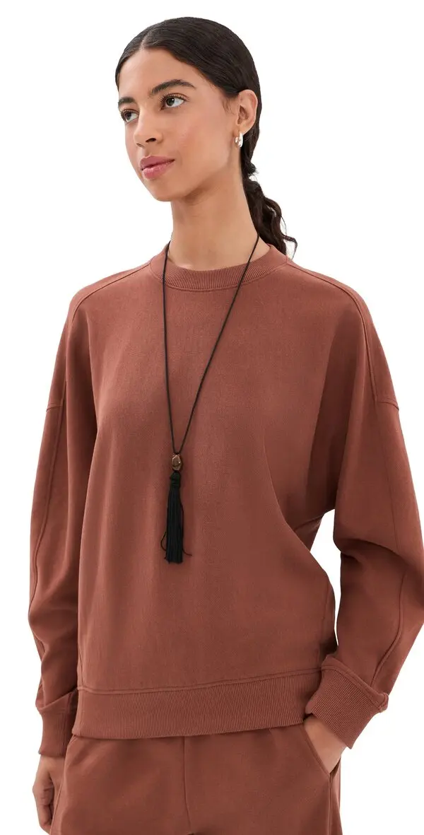 Tibi Lightweight Crew Neck Sweatshirt - Red Clay