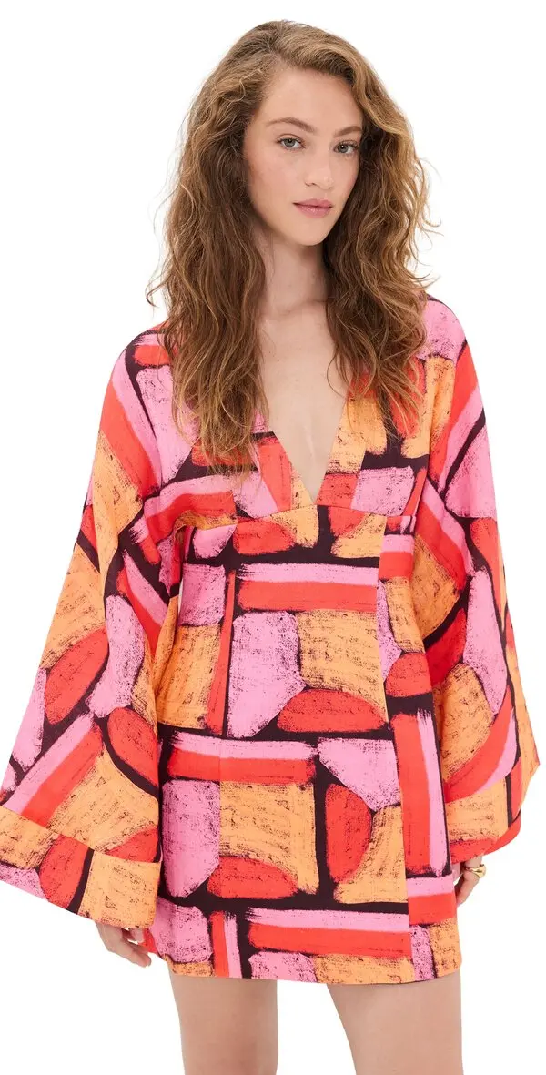 THE WOLF GANG Elara Linen Mini Dress - Mosaic