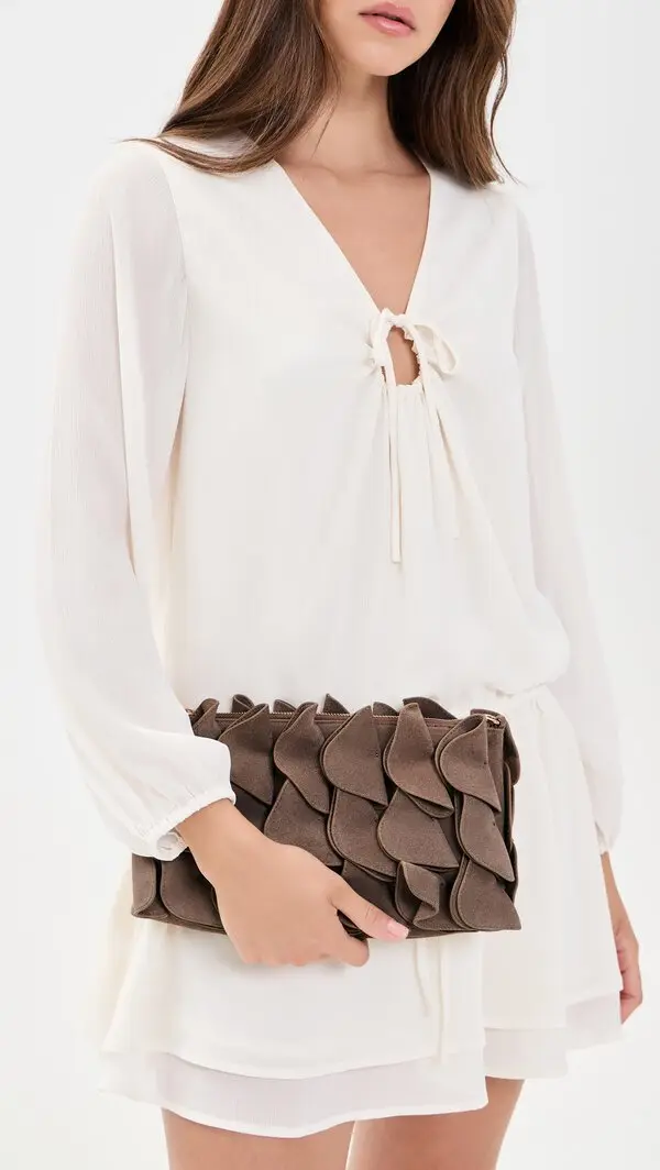 Farm Rio Suede Flower Clutch Bag