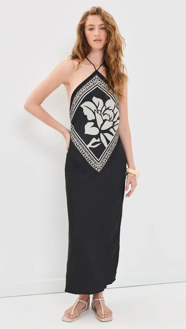Free People Citrine Halterneck Midi Dress - Raven Combo
