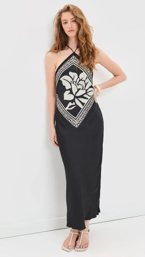 Free People Citrine Halterneck Midi Dress - Raven Combo