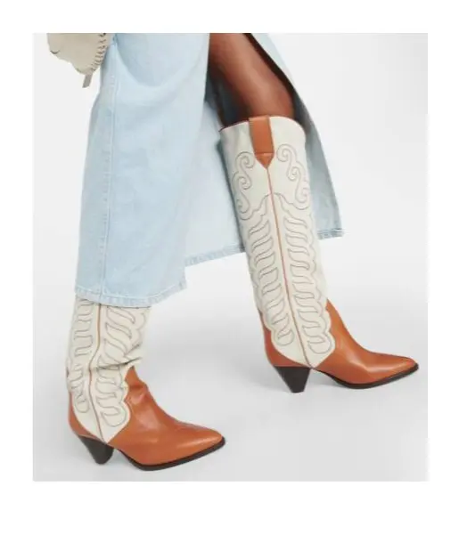Isabel Marant Étoile Liela Leather And Suede Embroidered Cowboy Boots