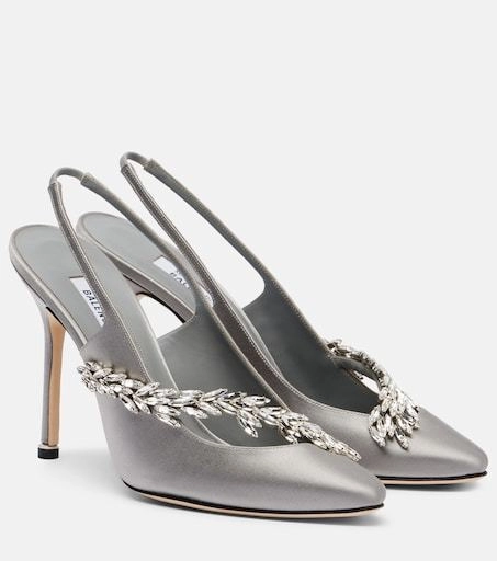 Balenciaga X Manolo Blahnik Embellished Satin Slingback Pumps