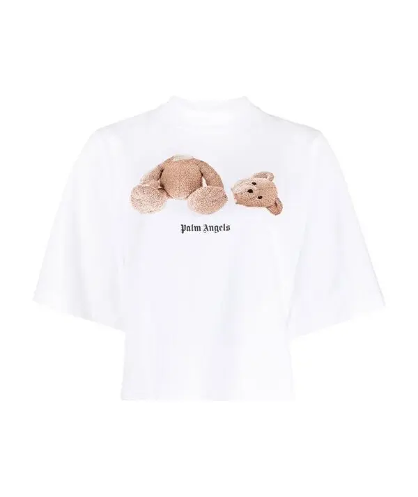 Palm Angels Bear Print Cropped T-shirt - White