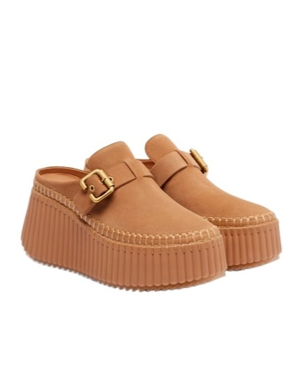 Chloé Nama Leather Platform Mules - Brown