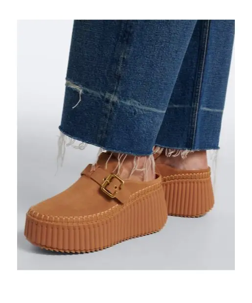 Chloé Nama Leather Platform Mules