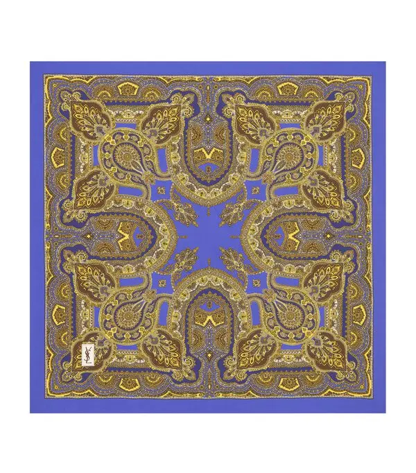 Saint Laurent Silk Paisley Print Scarf - Blue