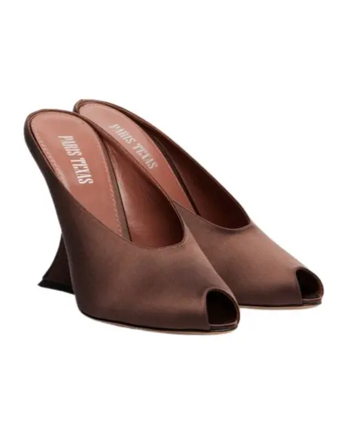 Paris Texas Nina 105 Satin Wedge Mules - Brown