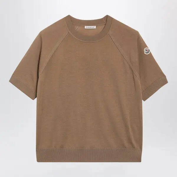 Moncler Beige Wool Sweater With Logo Patch - Cream