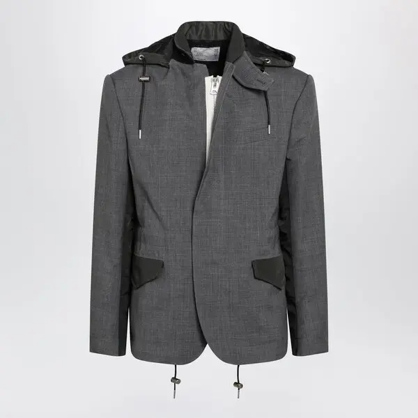 Sacai Grey/khaki Wool And Nylon Jacket
