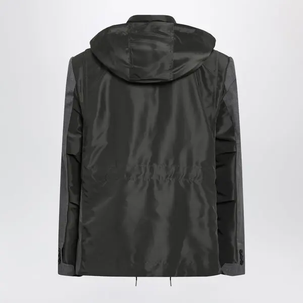 Sacai Grey/khaki Wool And Nylon Jacket