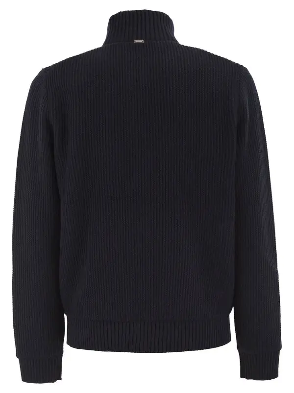 Herno Pure Wool Knit Jacket With High Collar And Faux Fur Lining