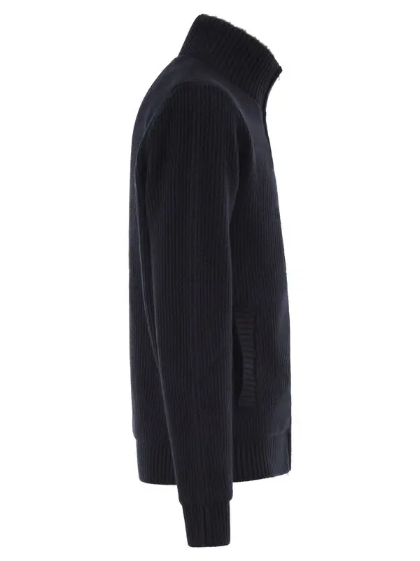 Herno Pure Wool Knit Jacket With High Collar And Faux Fur Lining