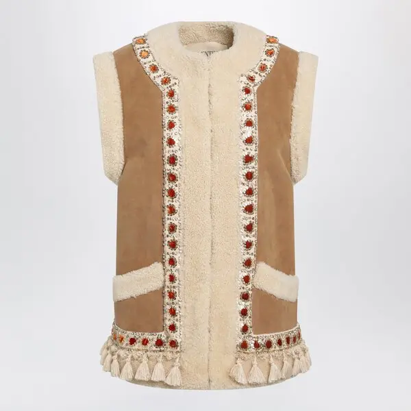 Valentino Garavani Shearling And Suede Vest - Cream