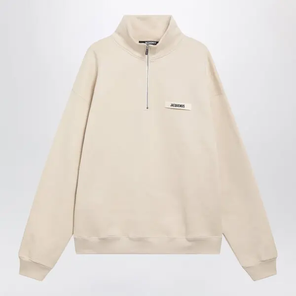 Jacquemus Beige Half-zip Sweatshirt With Grosgrain Logo - Cream