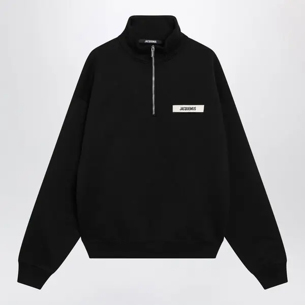 Jacquemus Zip-neck Sweatshirt With Gros Grain Logo - Black